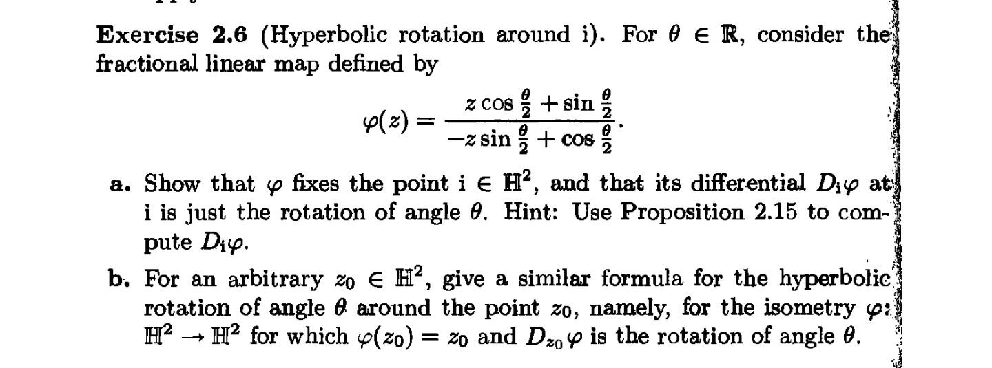 Solved Exercise 2.6 (Hyperbolic rotation around i). For θ∈R, | Chegg.com
