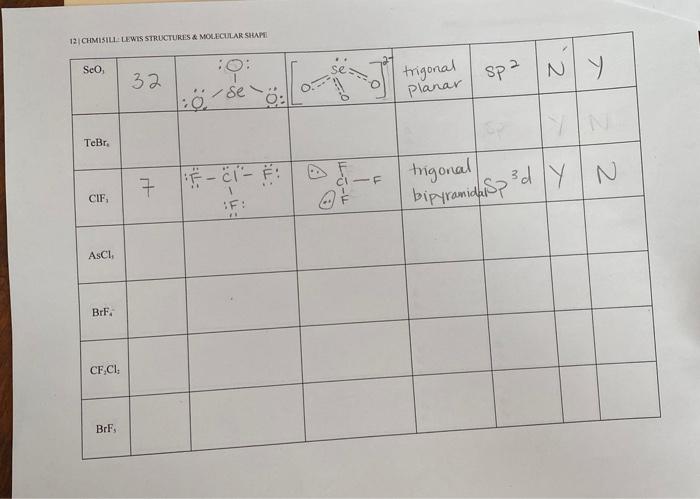 Solved 12CHMISILL LEWIS STRUCTURES A MOLECULAR SHAPE Sco, 32 | Chegg.com