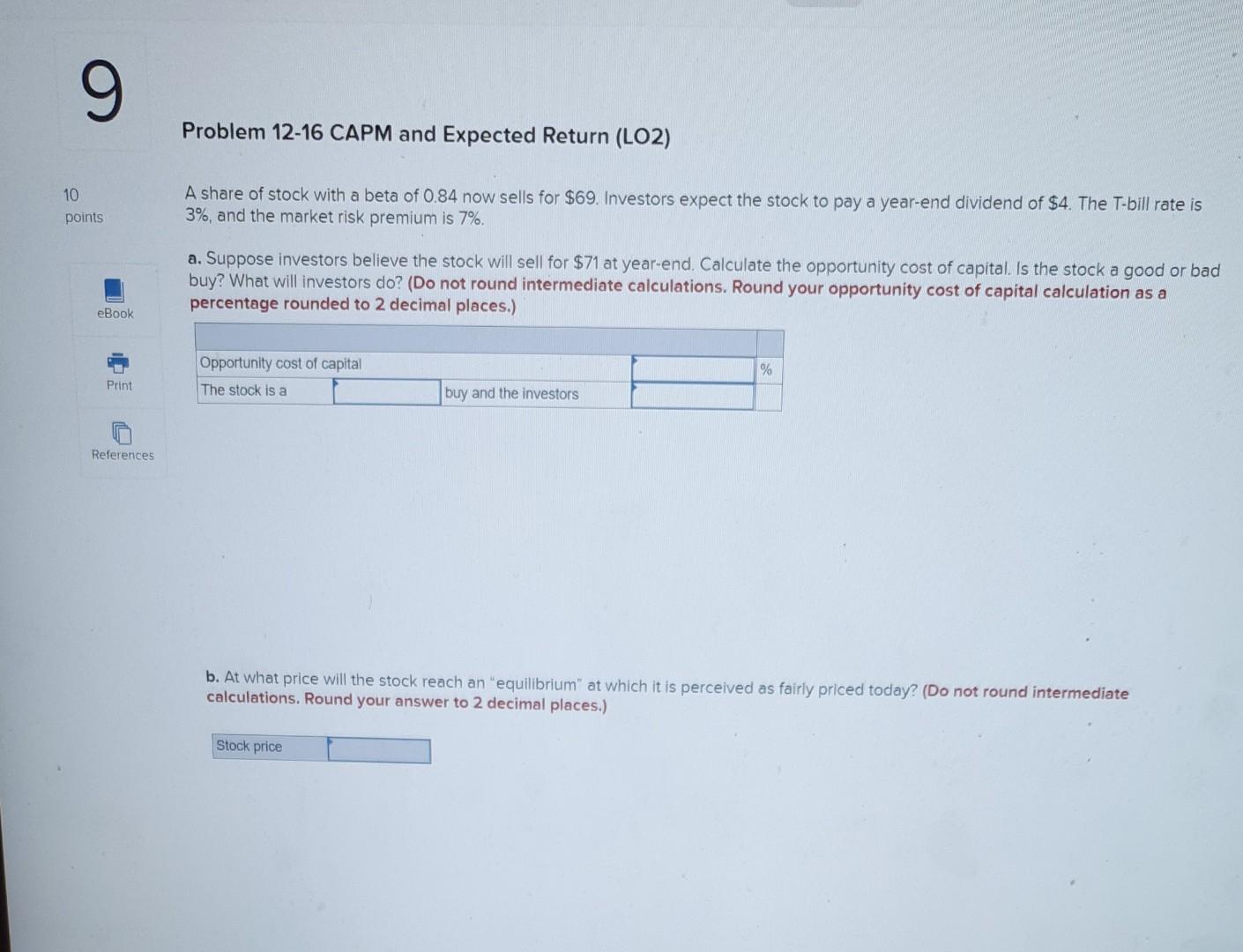 Solved 9 Problem 12-16 CAPM and Expected Return (LO2) 10 | Chegg.com