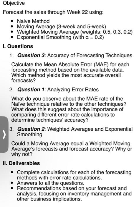 Solved Objective Forecast The Sales Through Week 22 Using