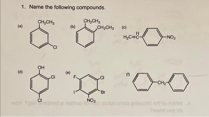 Solved 1. Name the following compounds. CH2CH3 (a) (b) | Chegg.com