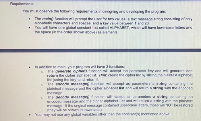 Solved Description: You will create a simple Caesar cipher | Chegg.com