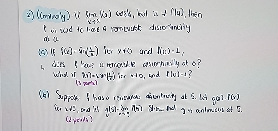 Solved (continuity): If limx→af(x) ﻿exists, but is ≠f(a), | Chegg.com