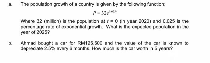 Solved The population growth of a country is given by the | Chegg.com