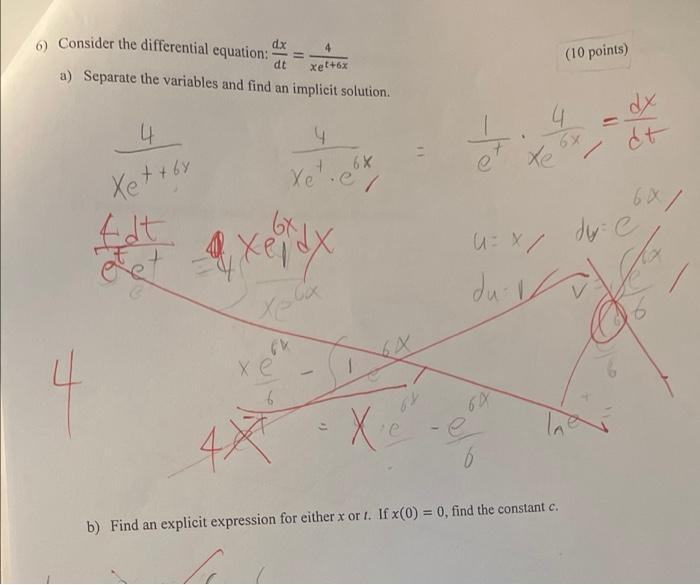 Solved ) Consider the differential equation: dx 4 dt xet+6X | Chegg.com