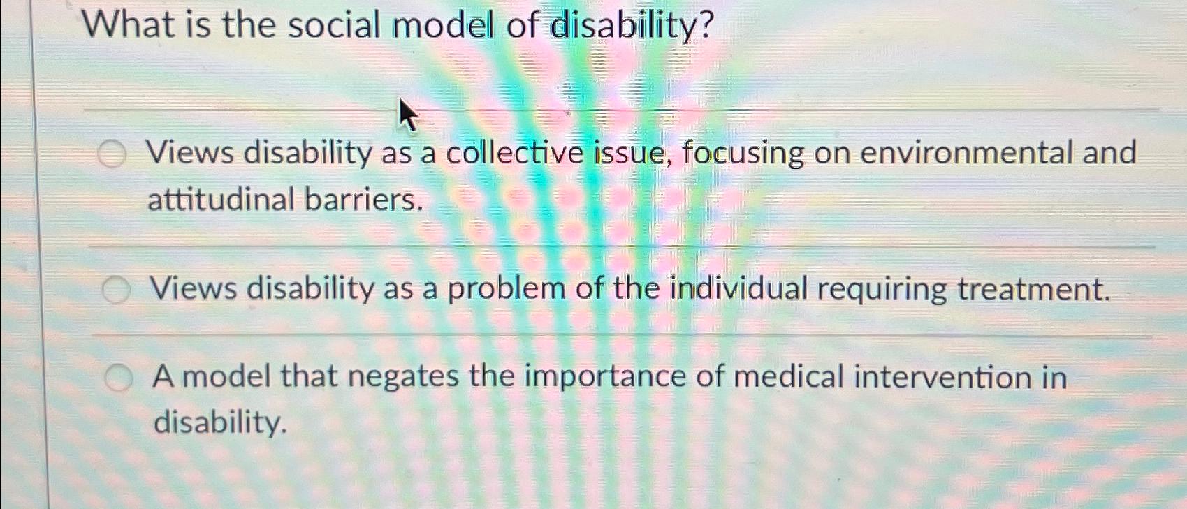 Solved What is the social model of disability?Views | Chegg.com