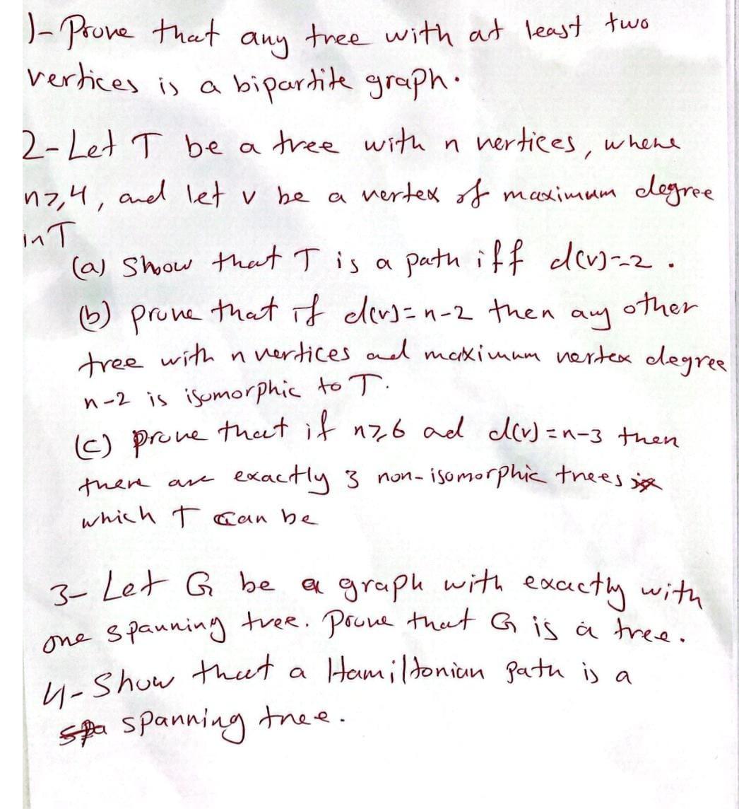 Solved |- Prove that any tree with at least two vertices is | Chegg.com