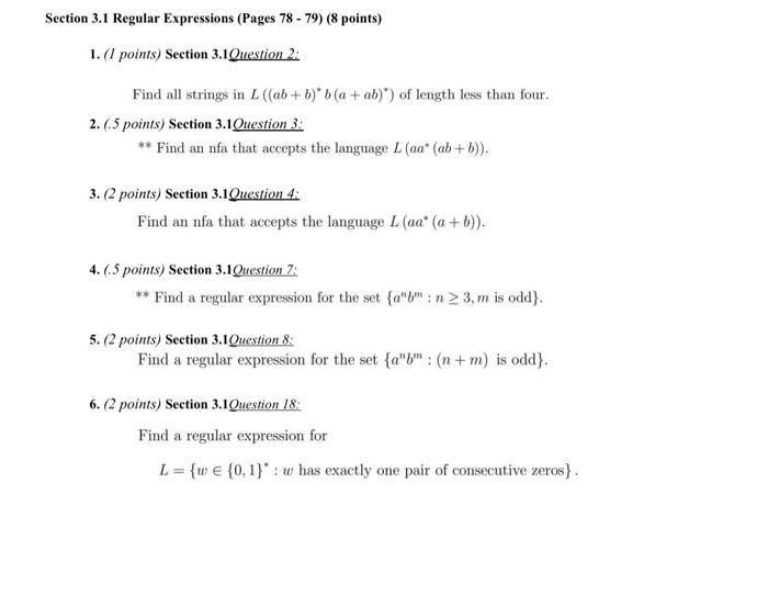 Find all strings in L((ab+b)∗b(a+ab)∗) of length less | Chegg.com