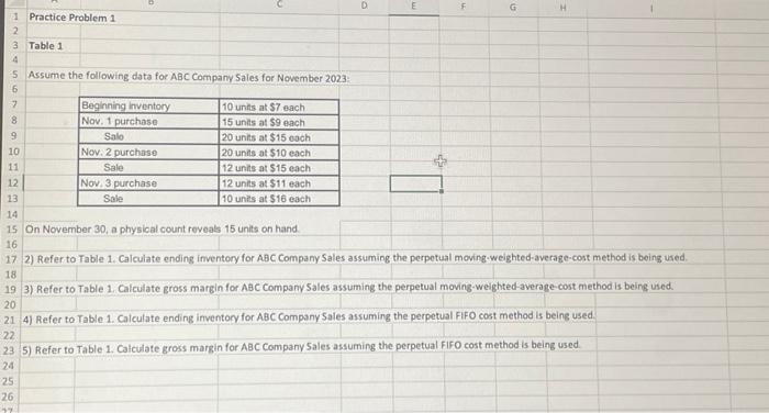 Solved 1 Practice Problem 1 2 3 Table 1 4 5 Assume the | Chegg.com