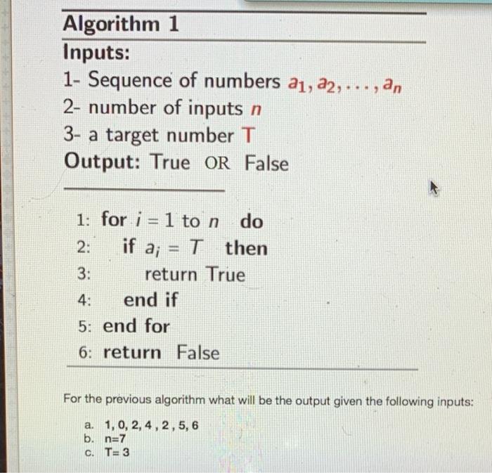 Solved Algorithm 1 Inputs 1 Sequence Of Numbers A1 5102