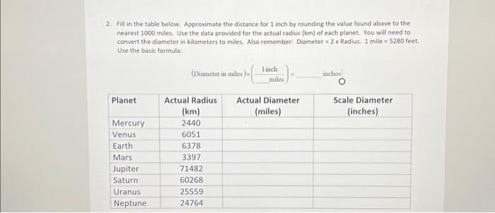 Solved 2. Fill in the table below. Approximate the distance | Chegg.com