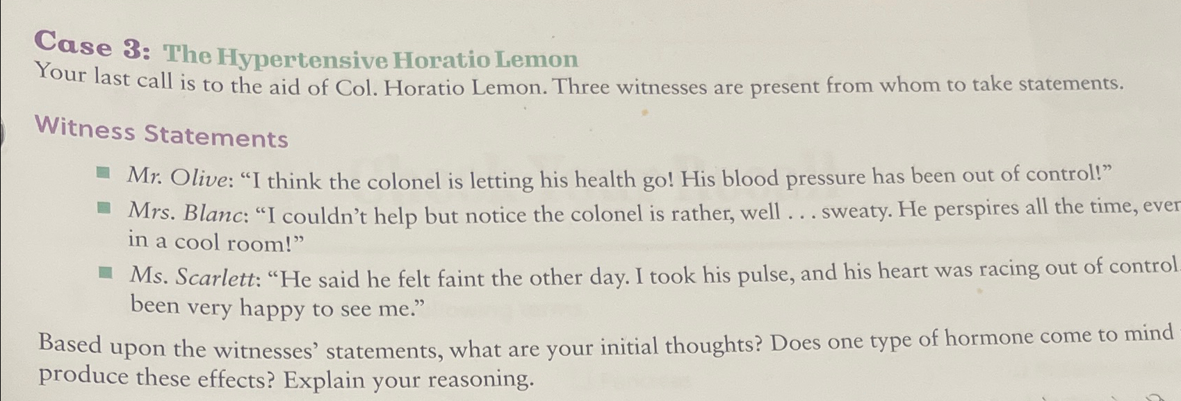 Solved Case 3: The Hypertensive Horatio Lemon Your last call | Chegg.com