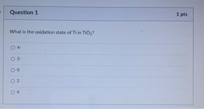 Solved What is the oxidation state of Ti in TiO2 ? 4. 2. 0 2 | Chegg.com