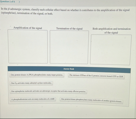 Solved Question 1 ﻿of 8In the β-adrenergic system, classify | Chegg.com