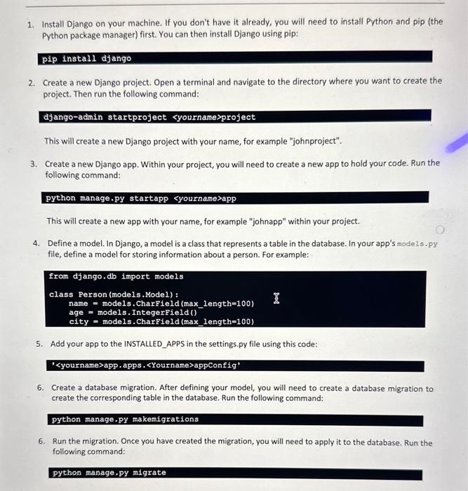 Solved 1. Install Django on your machine. If you don't have | Chegg.com