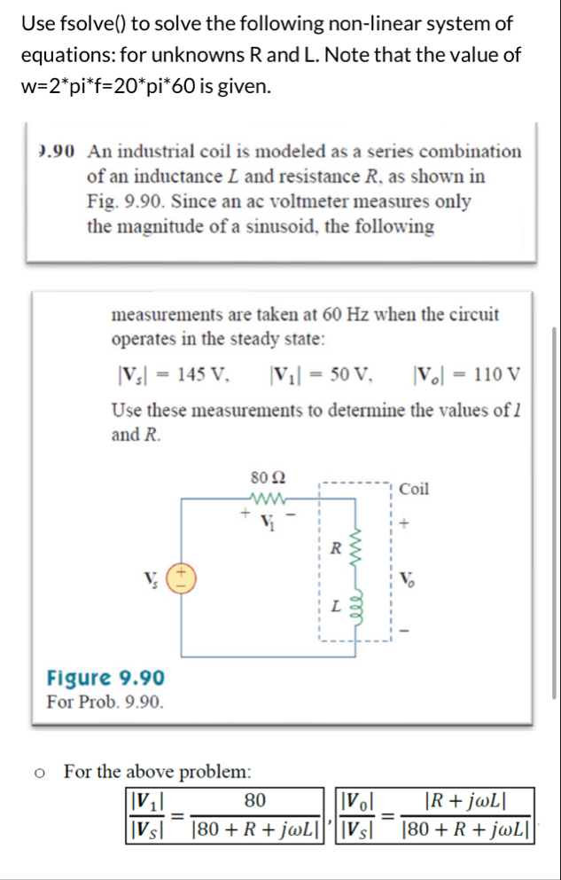 Solved Use fsolve() ﻿to solve the following non-linear | Chegg.com
