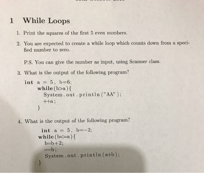 Solved 1 While Loops 1 Print The Squares Of The First 5 3207