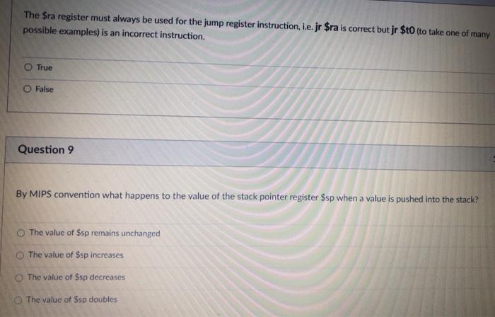 Solved The Sra register must always be used for the jump | Chegg.com