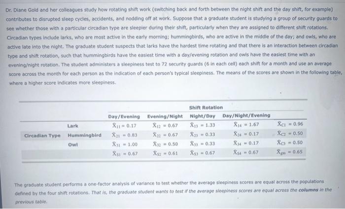 Solved Dr. Diane Gold and her colleagues study how rotating | Chegg.com
