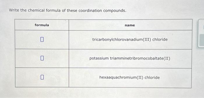 Write the chemical formula of the following complex | Chegg.com