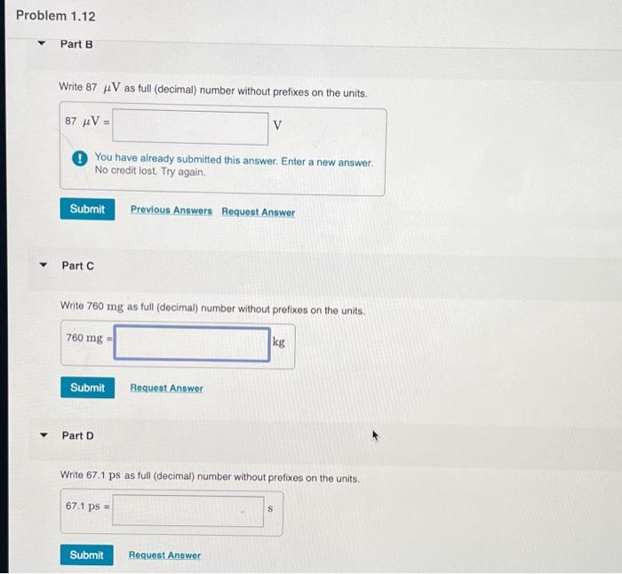 Solved Write 87μV as full (decimal) number without prefixes | Chegg.com