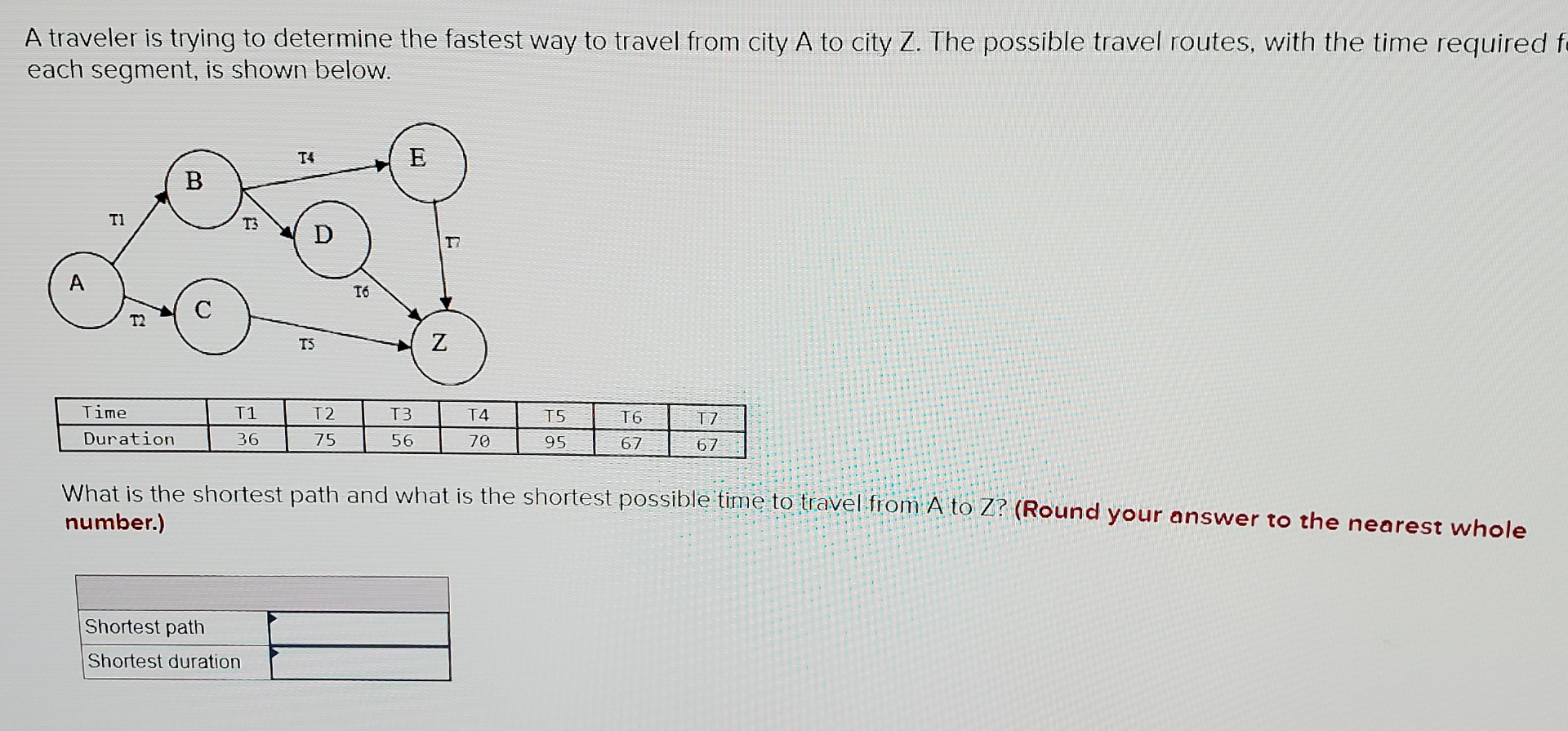 Solved A traveler is trying to determine the fastest way to | Chegg.com