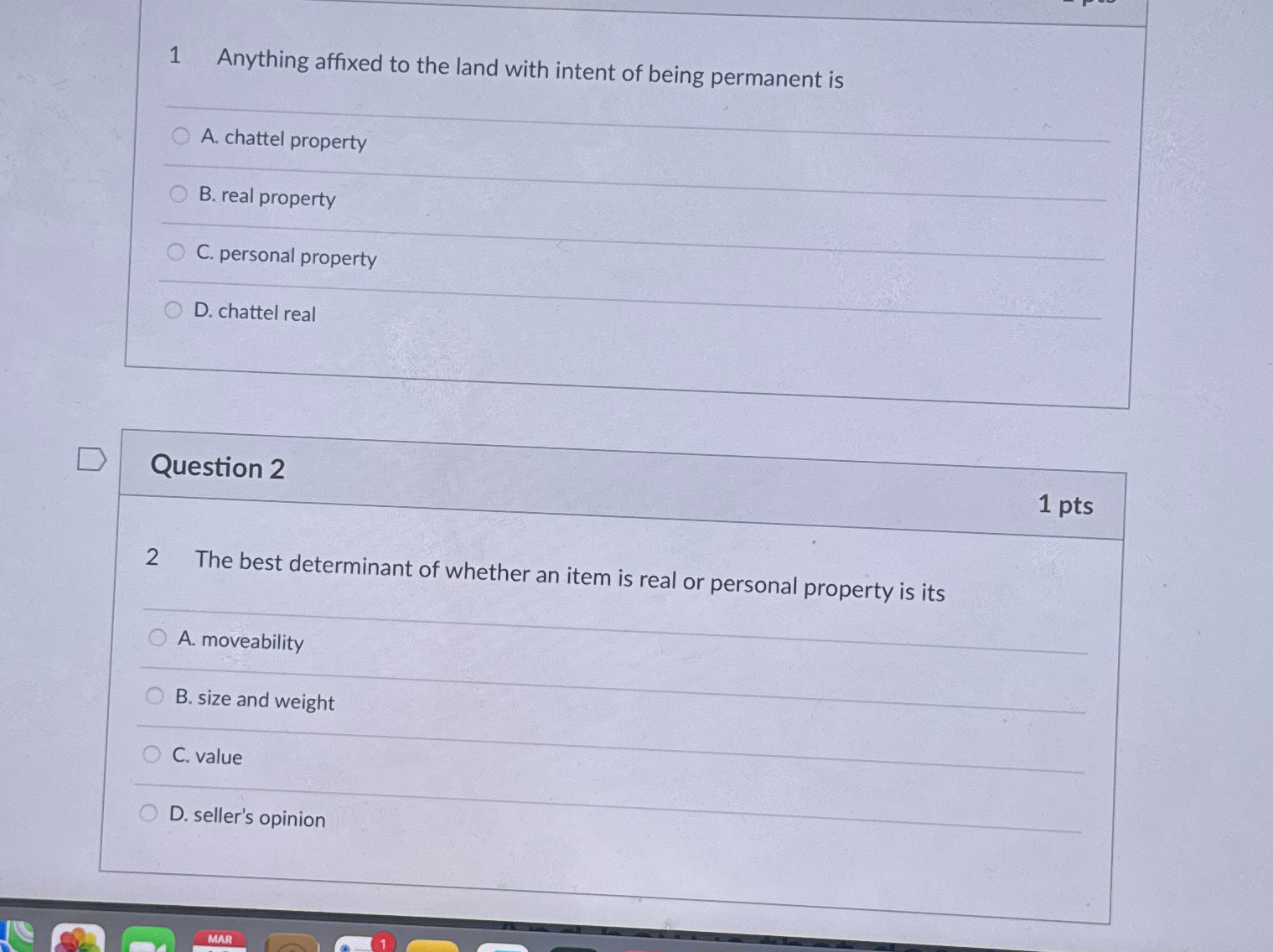 Solved 1 ﻿Anything affixed to the land with intent of being | Chegg.com