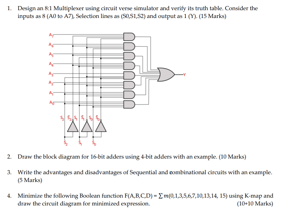 Solved Design an 8:1 ﻿Multiplexer using circuit verse | Chegg.com