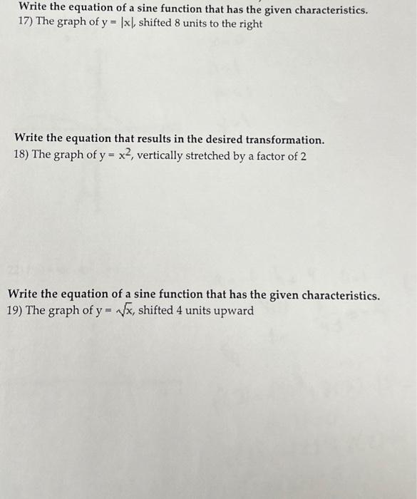 Solved Write the equation of a sine function that has the | Chegg.com