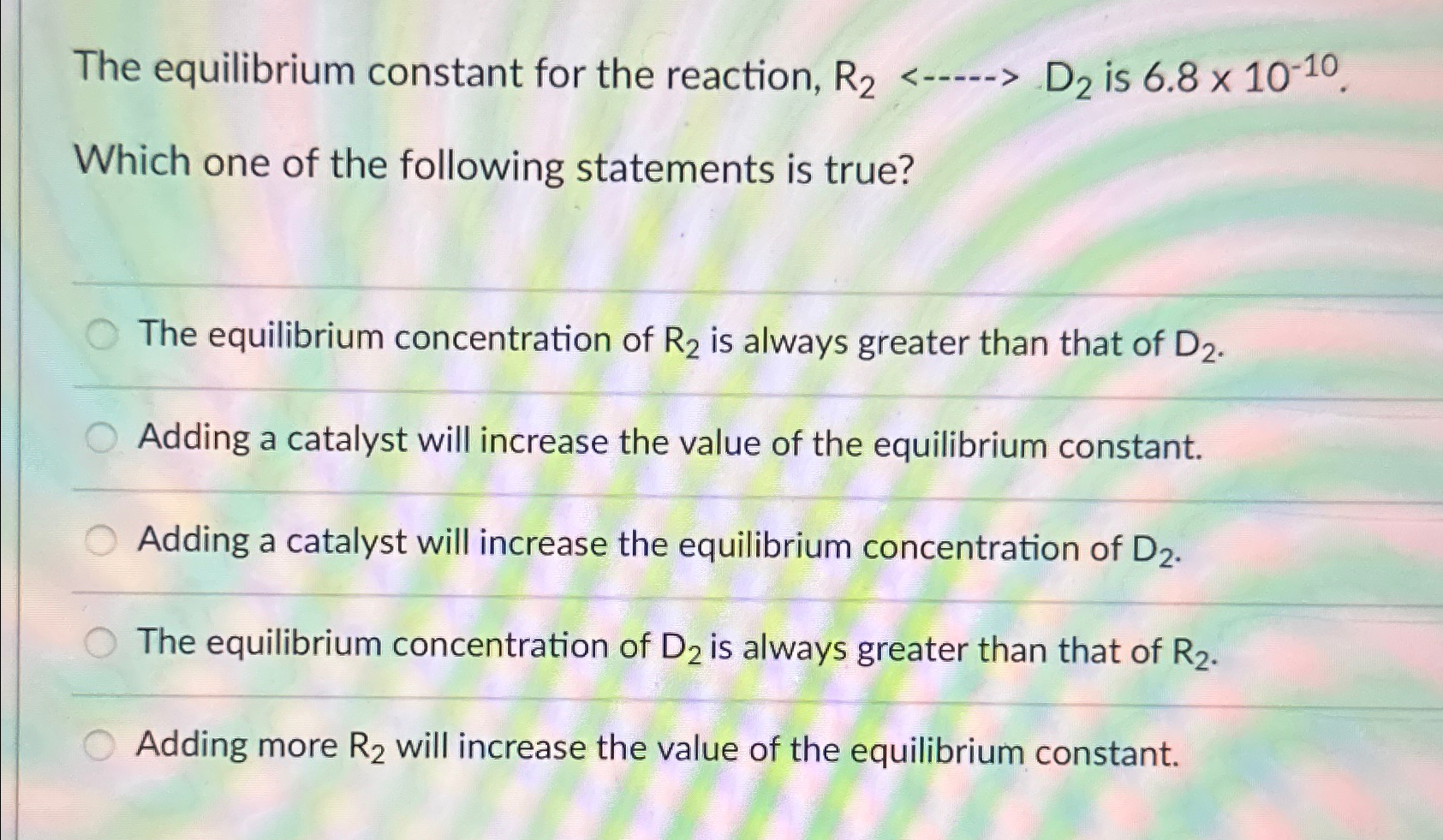 Solved The equilibrium constant for the reaction, R2