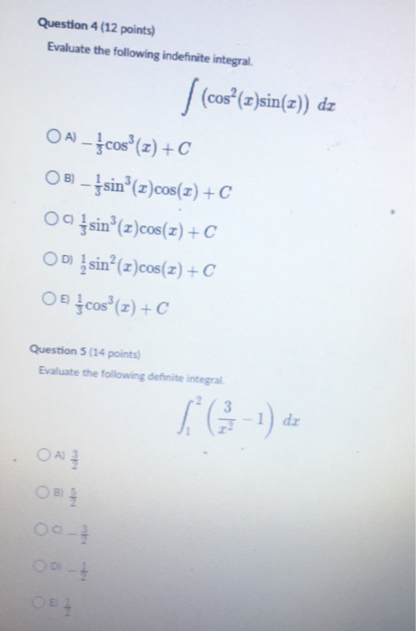 Solved Question 4 (12 points) Evaluate the following | Chegg.com