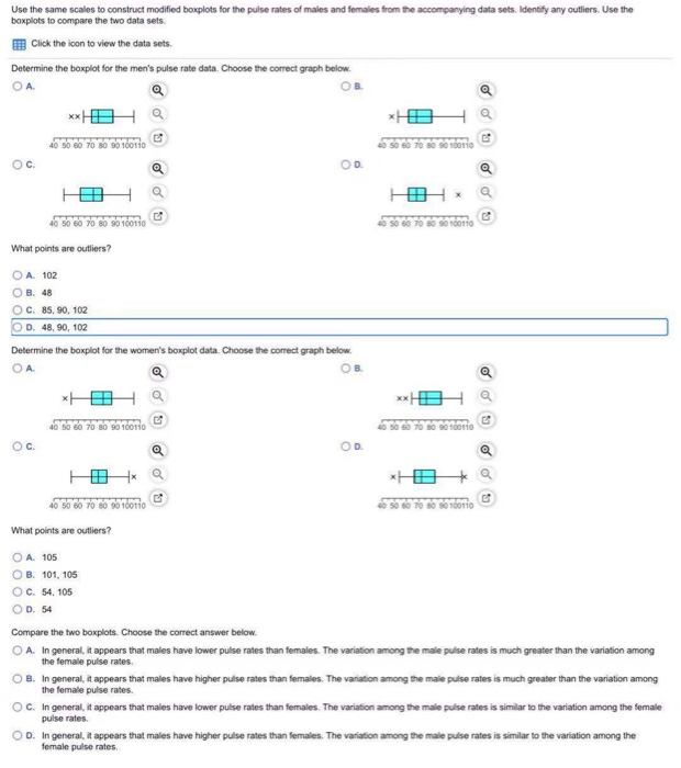 Use the same scales to construct modified boxplots | Chegg.com