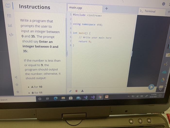 Solved Instructions main.cpp + >_ Terminal fil dil 1 | Chegg.com