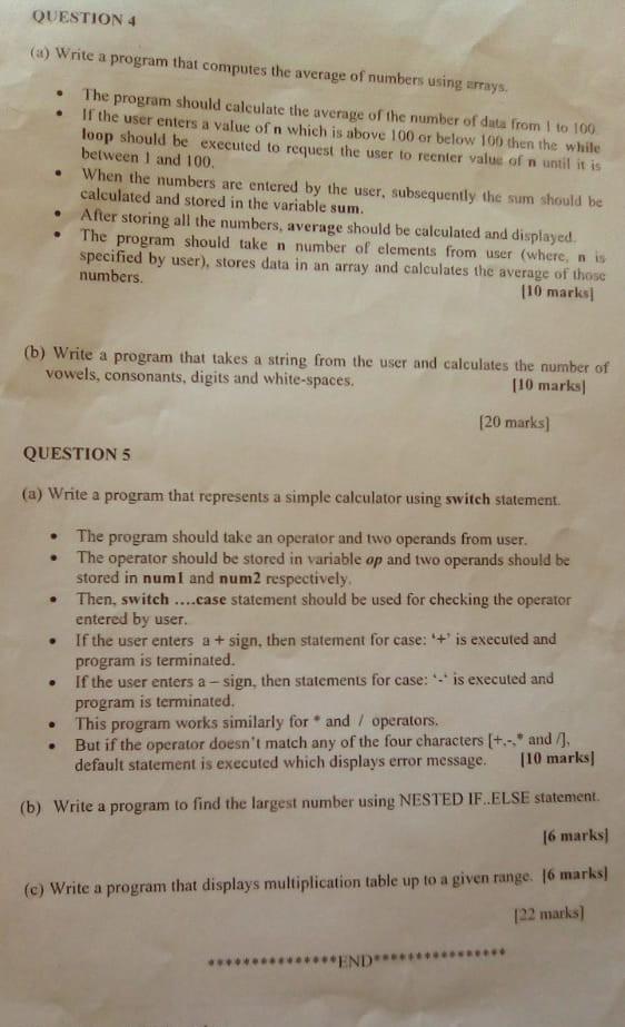 Solved QUESTION 4 (a) Write a program that computes the | Chegg.com