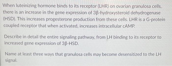 Solved When luteinizing hormone binds to its receptor (LHR) | Chegg.com