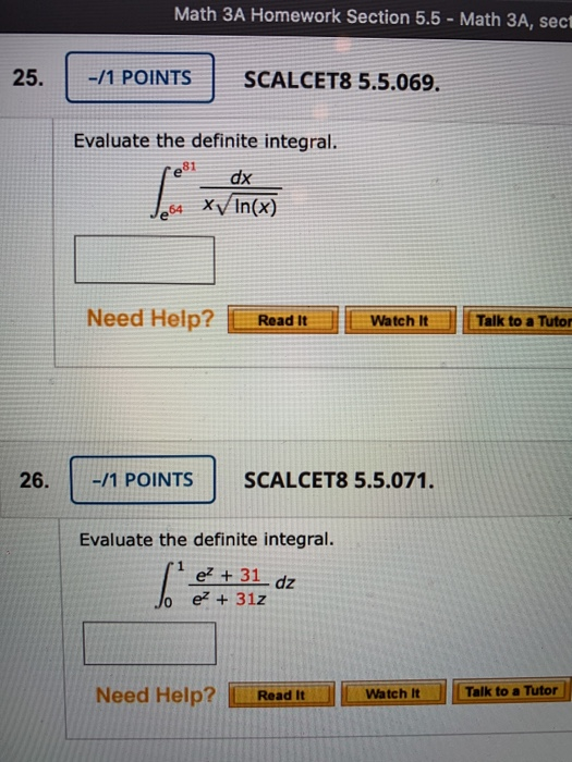 Solved Math 3A Homework Section 5.5 - Math 3A, sect 25. --1 | Chegg.com