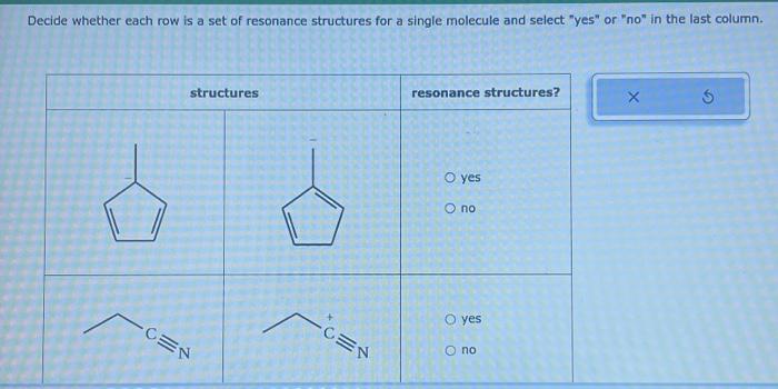 Solved Decide whether each row is a set of resonance | Chegg.com