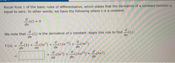 Solved Recall Rule 1 of the basic rules of differentiation, | Chegg.com