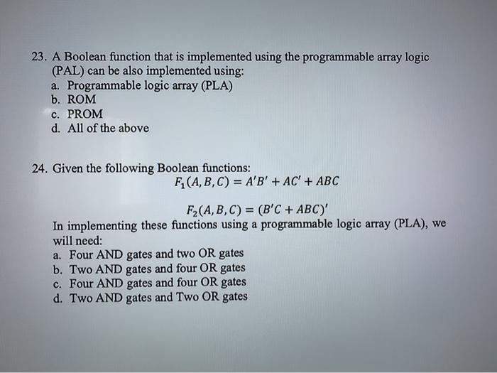Solved 23 A Boolean Function That Is Implemented Using The