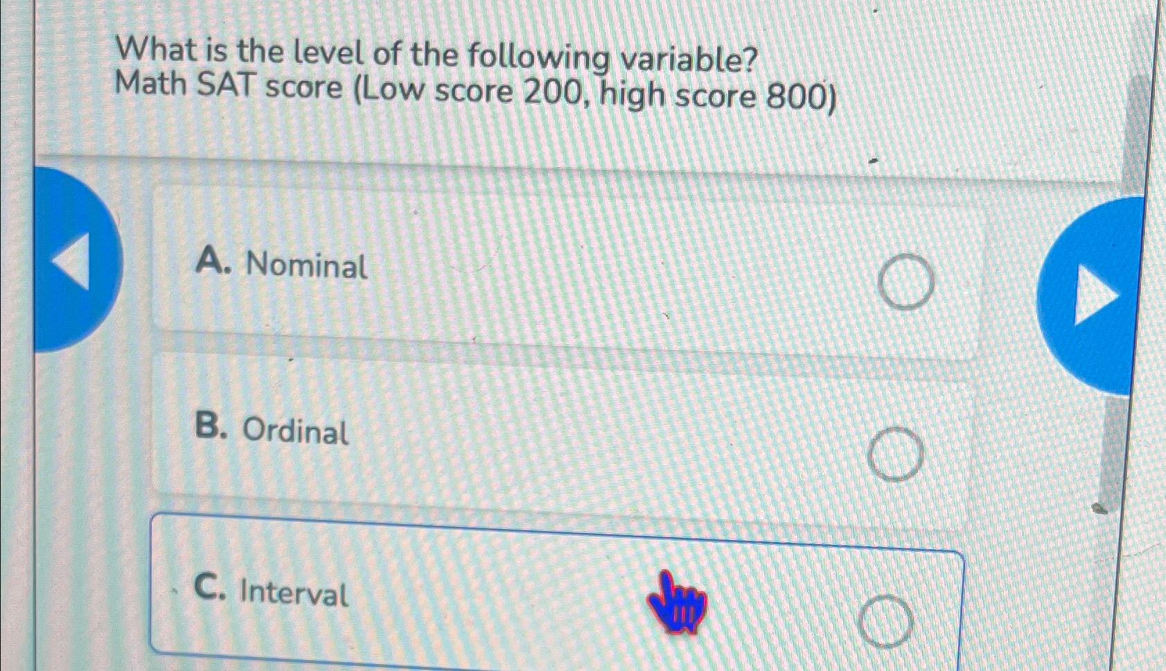 Solved What is the level of the following variable?Math SAT | Chegg.com