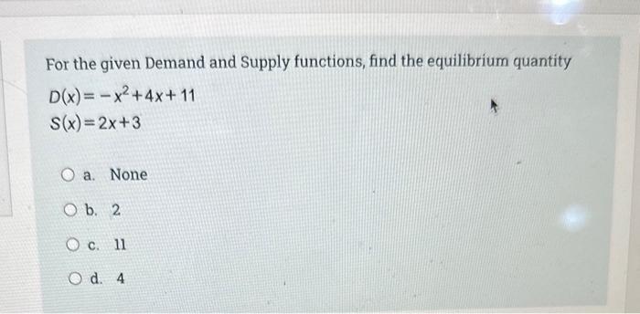 Solved For the given Demand and Supply functions, find the | Chegg.com