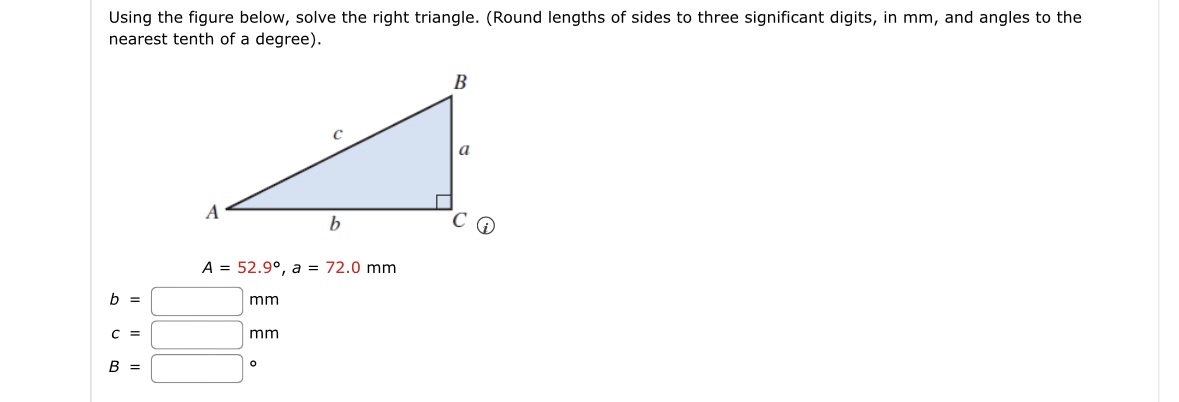 Solved Using the figure below, solve the right triangle. | Chegg.com
