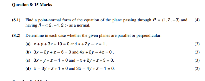 Solved (8.1) Find a point-normal form of the equation of the | Chegg.com