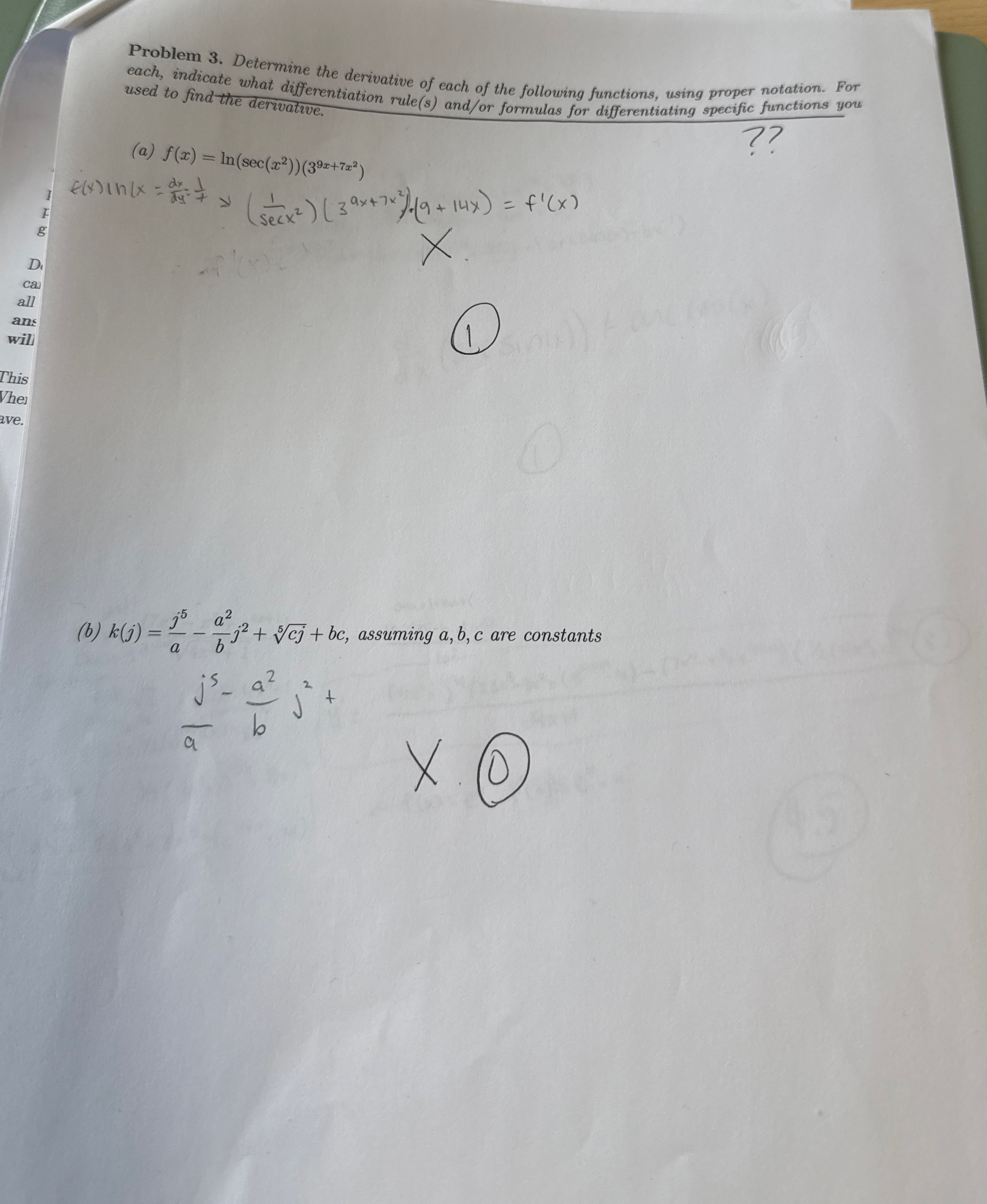Solved Problem 3. ﻿Determine the derivative of each of the | Chegg.com