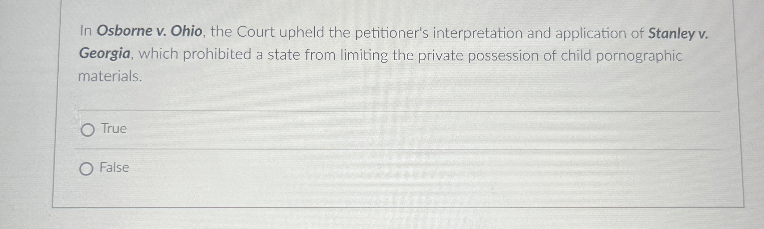 Solved In Osborne v. ﻿Ohio, the Court upheld the | Chegg.com
