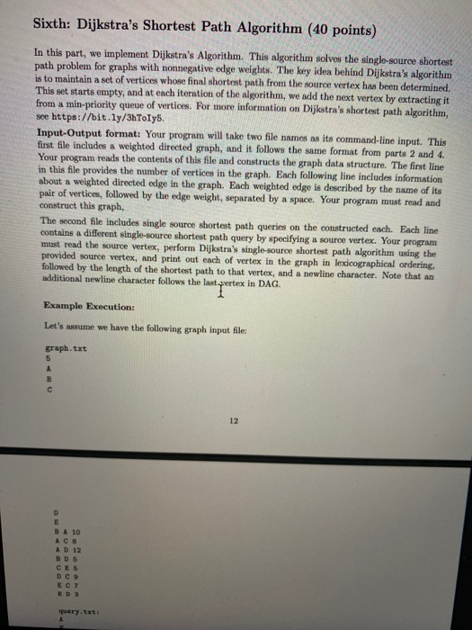 Sixth: Dijkstra's Shortest Path Algorithm (40 points) | Chegg.com Sixth: Dijkstra's Shortest Path Algorithm (40 points) | Chegg.com