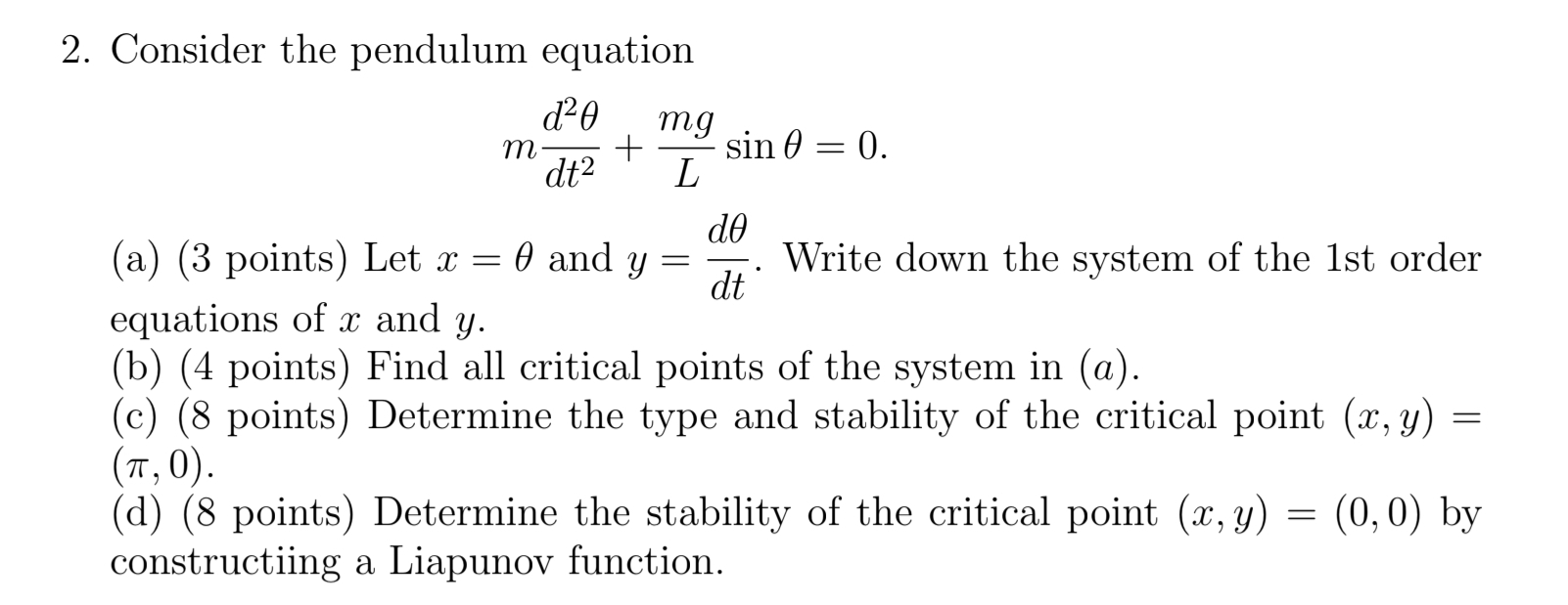 Solved Consider the pendulum | Chegg.com