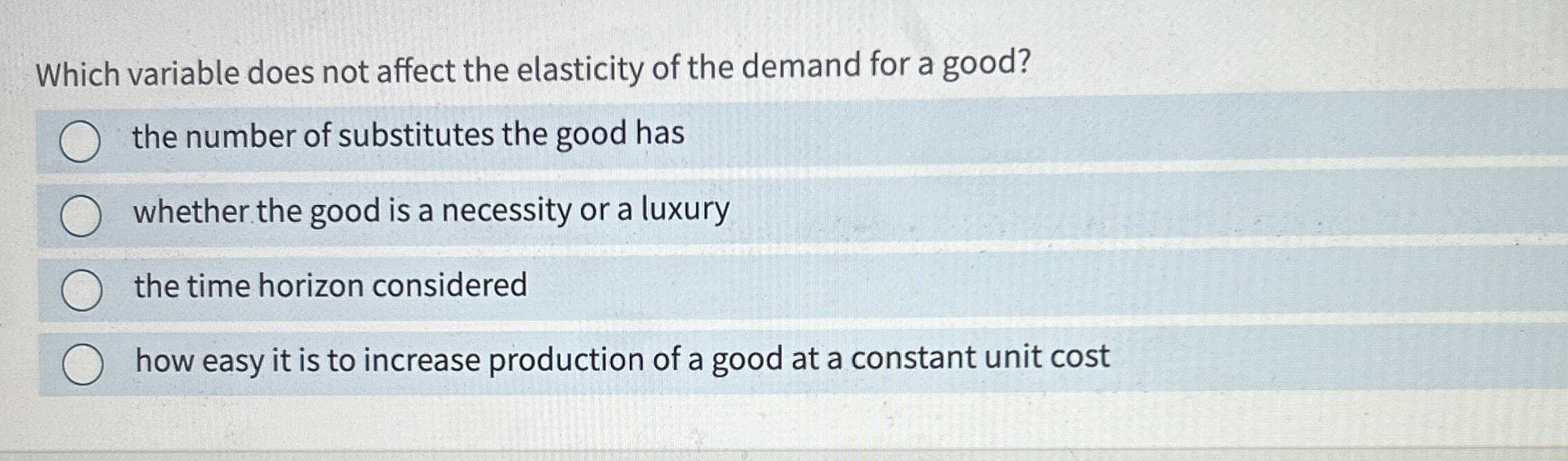 Solved Which variable does not affect the elasticity of the | Chegg.com