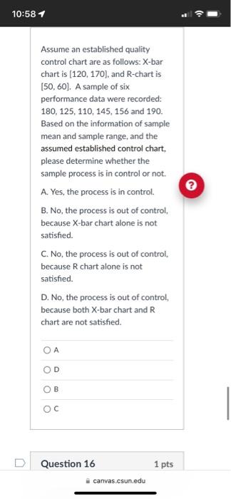 Assume an established quality control chart are as | Chegg.com