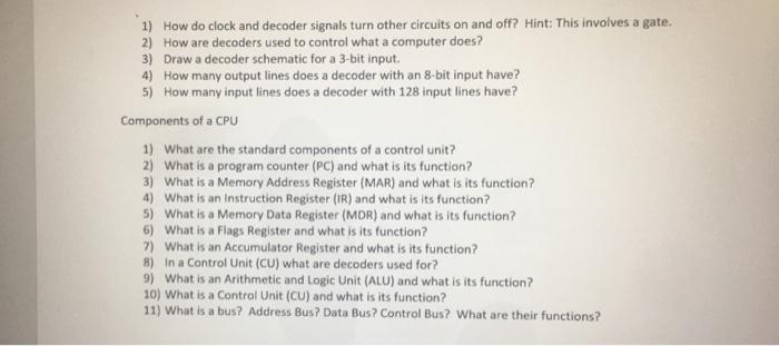 Solved 1) How do clock and decoder signals turn other | Chegg.com
